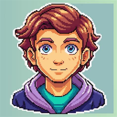 Retro Pixel Art Character Portrait Of Young Boy With Blue Eyes And