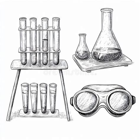 Hand Drawn Science Lab Equipment Sketch Test High Quality Image Stock