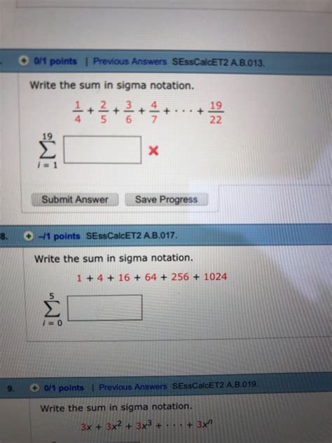 solved 0 1 points previous answers ab013 write the sum in