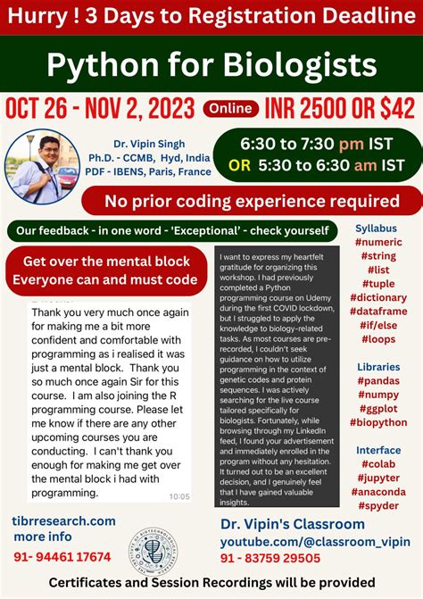 Learn Python For Biologists Course Dr Vipin Singh Posted On The