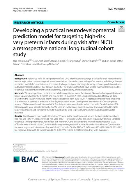 Pdf Developing A Practical Neurodevelopmental Prediction Model For Targeting High Risk Very