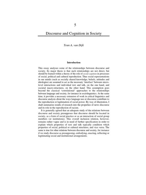 Discourse And Cognition In Society Pdf Discourse Power Social