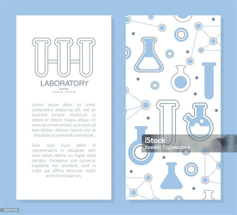 텍스트 배너 포스터 전단지 실험실 장비 원활한 패턴 벡터 일러스트와 디자인에 대한 공간이있는 실험실 카드 템플릿 0명에 대한