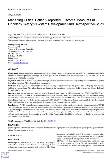 Pdf Managing Critical Patient Reported Outcome Measures In Oncology Settings System