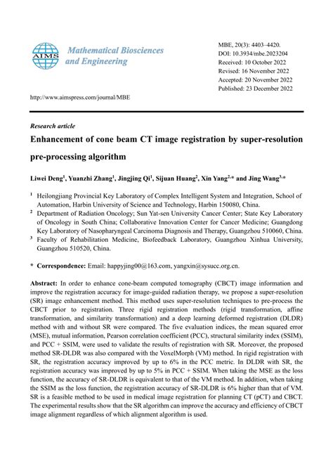 Pdf Enhancement Of Cone Beam Ct Image Registration By Super Resolution Pre Processing Algorithm