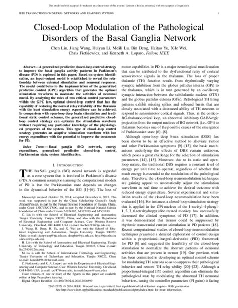 Pdf Closed Loop Modulation Of The Pathological Disorders Of The Basal Ganglia Network