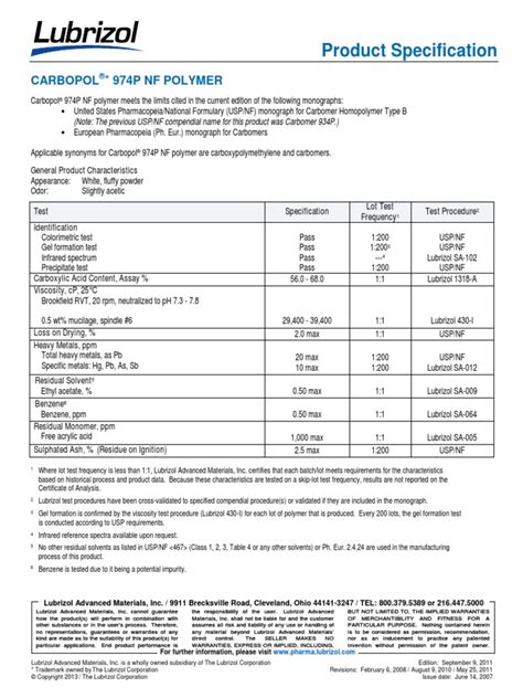Carbopol974p Nf Polymer Pdf Polymers Patent