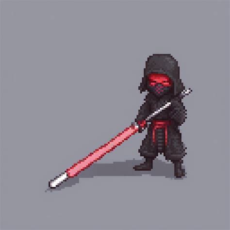 Pixel Art Of Darth Vader Wielding A Red Light Saber Premium AI Generated Image
