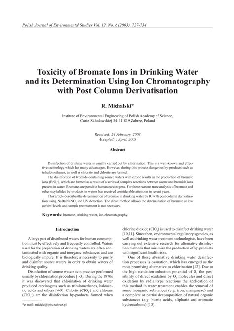Pdf Toxicity Of Bromate Ions In Drinking Water And Its Determination