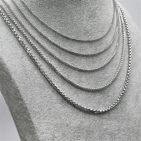 14k White Gold Round Box Chain Necklace Women And Men Etsy