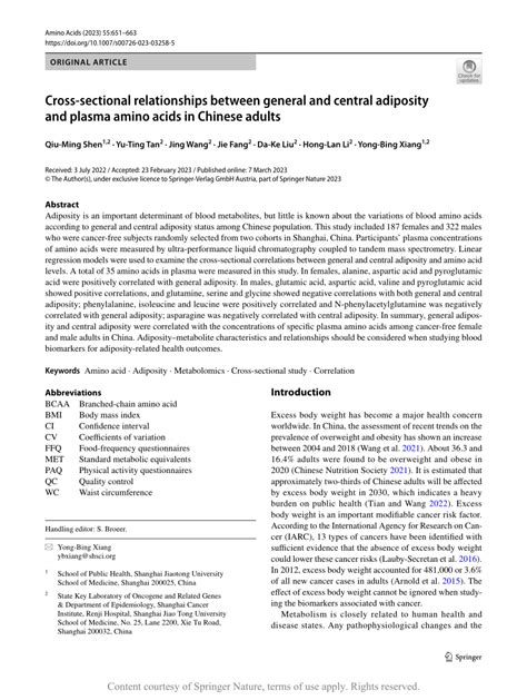 Cross Sectional Relationships Between General And Central Adiposity And