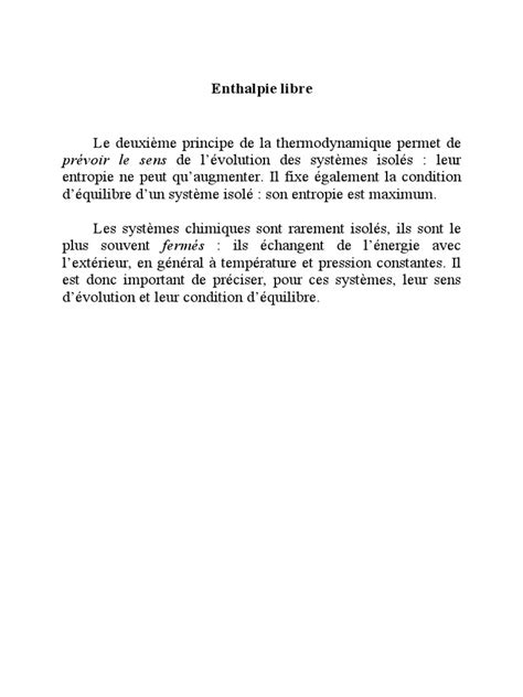 Enthalpie Libre Potentiel Chimique Pdf