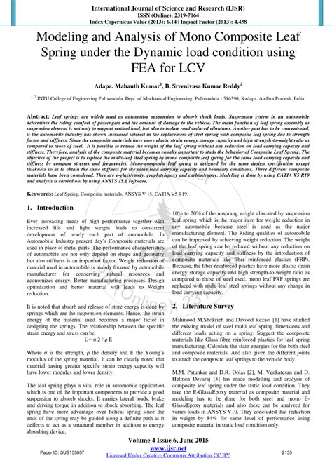 Pdf Modeling And Analysis Of Mono Composite Leaf Spring Under The Dynamic Load Condition Using
