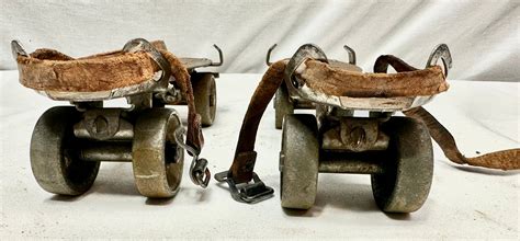 Vintage Metal Rollerskates With Leather Strapsadult Size 8 12 9