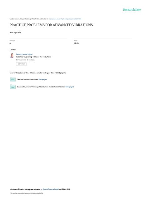 Practice Problems For Advanced Vibrations April 2019 Pdf Damping