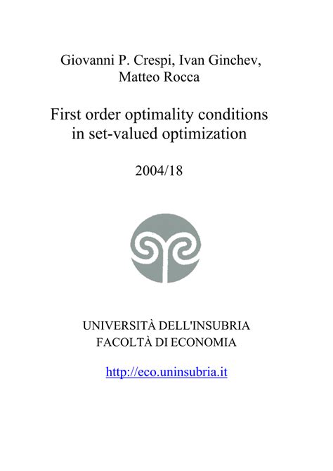 Pdf First Order Optimality Conditions In Set Valued Optimization