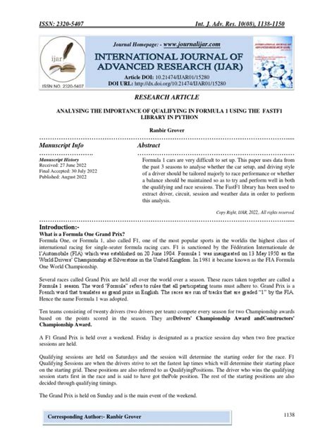 Analysing The Importance Of Qualifying In Formula 1 Using The Fastf1