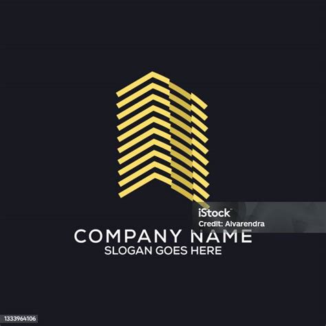 골든 아파트 로고 디자인 골드 컬러의 모노그램 빌딩 로고는 기호 브랜드 아이덴티티 회사 로고 아이콘 등으로 사용할 수 있습니다 가구에 대한 스톡 벡터 아트 및 기타 이미지