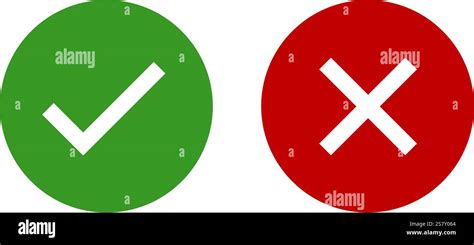 Green Check Mark Red Cross X Mark Icon Set Flat Rounded Right And Wrong Vector Sign Concept