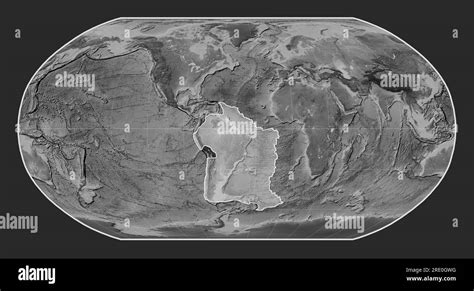 South American Tectonic Plate On The Grayscale Elevation Map In The Robinson Projection Centered