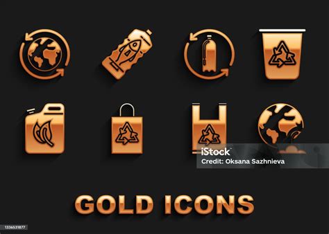 재활용 휴지통 기호 지구 지구 및 플랜트 바이오 연료 통 재활용 플라스틱 병 행성 지구 재활용 및 해양 오염 아이콘이있는 비닐