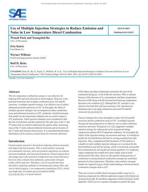 Pdf Use Of Multiple Injection Strategies To Reduce Emission And Noise In Low Temperature