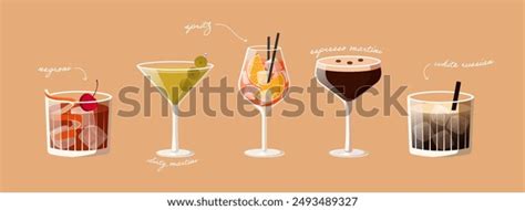 Set Cocktails Vector Illustration Classical Drinks Stock Vector