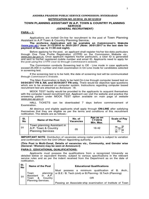 Appsc Town Planning Assistant 2017notification Pdf Pdf Urban