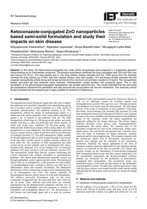 Pdf Ketoconazole Conjugated Zinc Oxide Nanoparticles Based Semi Solid