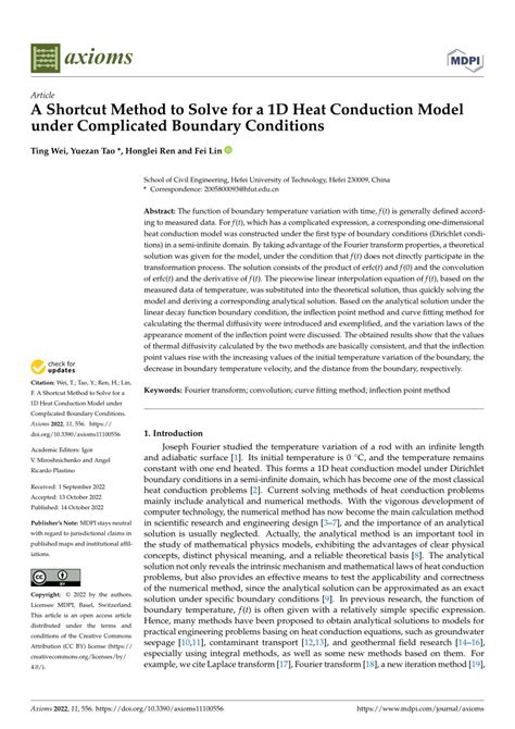 Pdf A Shortcut Method To Solve For A 1d Heat Conduction Model Under Complicated Boundary