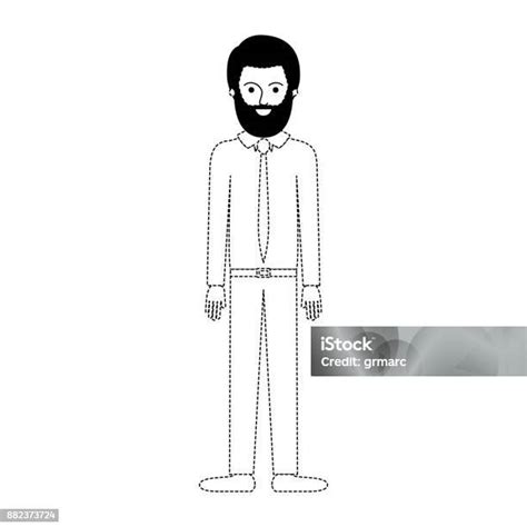 셔츠와 넥타이 바지와 신발 짧은 머리와 수염된에 검은 점선된 실루엣으로 남자 전신 가득 찬에 대한 스톡 벡터 아트 및 기타
