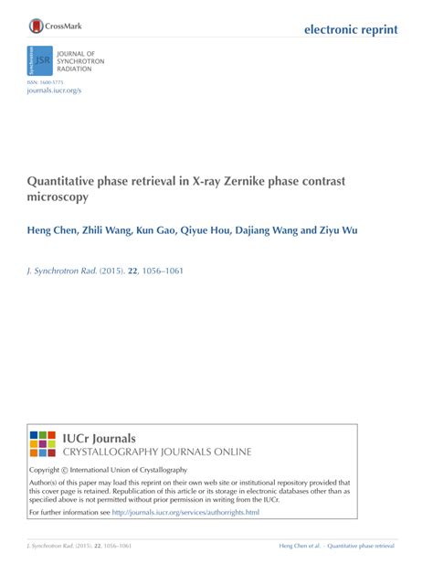 Pdf Quantitative Phase Retrieval In X Ray Zernike Phase Contrast