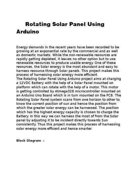 Rotating Solar Panel Using Arduino Block Diagram Pdf
