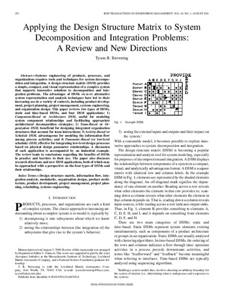 Pdf Applying The Design Structure Matrix To System Decomposition And Integration Problems A