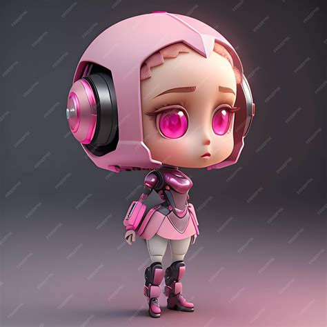 Premium Photo Cute Girl With Pink Bionic Robot