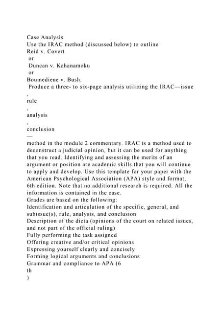 Case Analysisuse The Irac Method Discussed Below To Outline Redocx