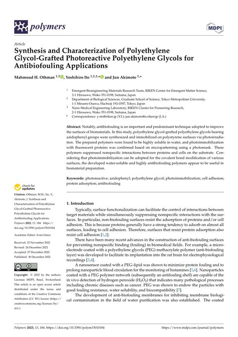 Pdf Synthesis And Characterization Of Polyethylene Glycol Grafted