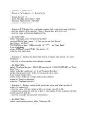 Assignment1 Sql Sql Name Of Participants Tsung Yu Ho Group