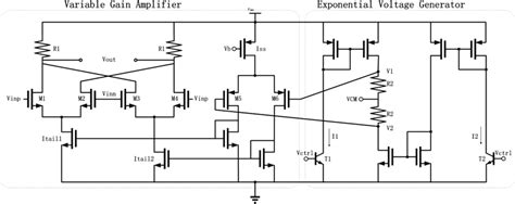 variable gain amplifier and exponential voltage generator schematics