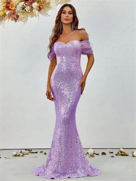 Off Shoulder Sweetheart Neck Sequin Mermaid Dress Elonnashop