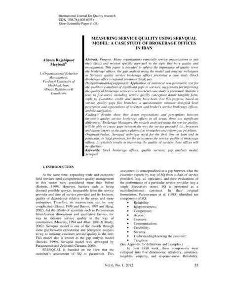 Measuring Service Quality Using Servqual Model International