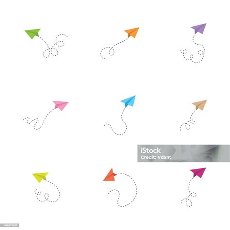 다른 색상 벡터 일러스트레이션이 있는 종이 비행기 아이콘 집합입니다 0명에 대한 스톡 벡터 아트 및 기타 이미지 0명 개체 그룹 공예 Istock