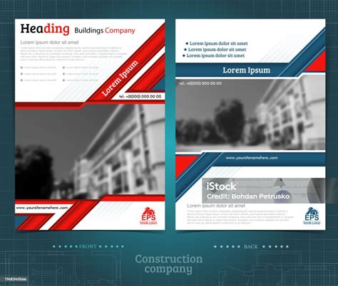 외부 흐리게 사진 요소 양면 브로셔 또는 전단지 템플릿 디자인 블루와 레드 벡터 현대적인 스타일의 목 업 커버 0명에 대한 스톡 벡터 아트 및 기타 이미지 Istock