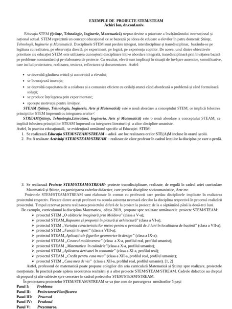 Exemple De Proiecte Stem Docx Pdf