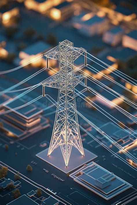 High Resolution Cad Rendering Of Power Grid Connections Between Urban