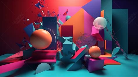 기하학적 모양 3d 벽지의 다채로운 형태가 있는 3d 장면 3d 배경 기하학적 모양 배경 기하학 배경 이미지 Hd 3d 기하학적 모양 기하학 배경 사진 무료