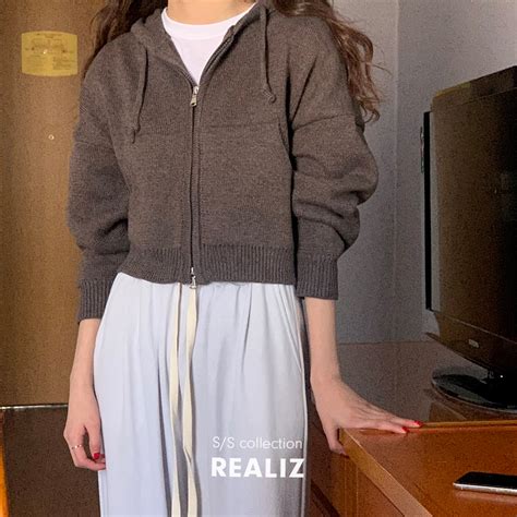 니트 후드 투웨이 집업 크롭 숏 가디건 자켓 아이보리 노랑 핑크 그레이 브라운