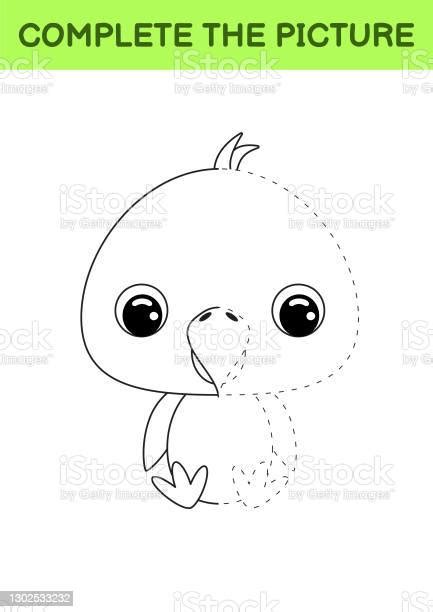 귀여운 앵무새의 완전한 그려진 그림 색칠 공부 점 복사 게임 필기 연습 그리기 기술 훈련 인쇄 가능한 워크시트 를 개발하는 교육