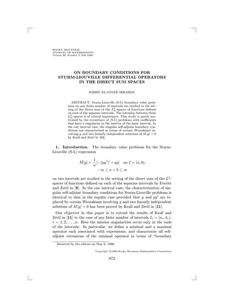 Pdf On Boundary Conditions For Sturm Liouville Differential Operators In The Direct Sum Spaces