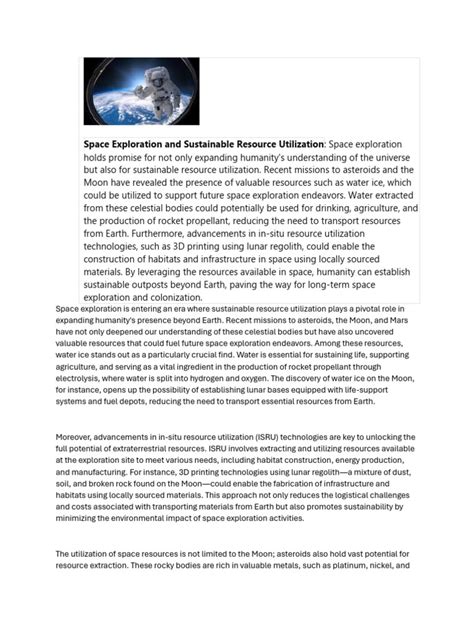 Space Exploration And Sustainable Resource Utilization Pdf Space